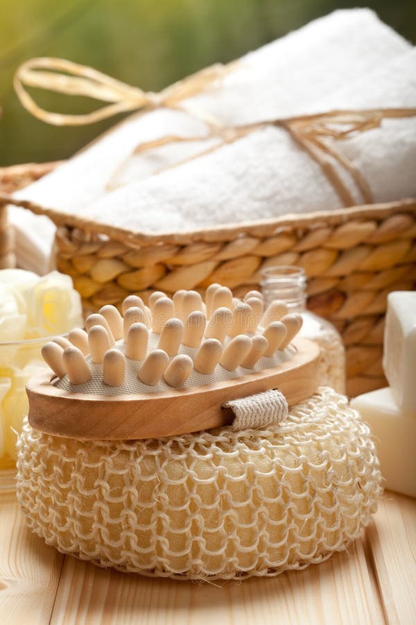 Massage sponge and towels stock image. Image of lifestyle - 16958395