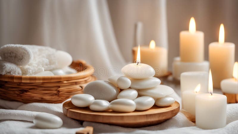 Massage Stones, Spa Concept Candles Fire Wellness Relax Stock ...