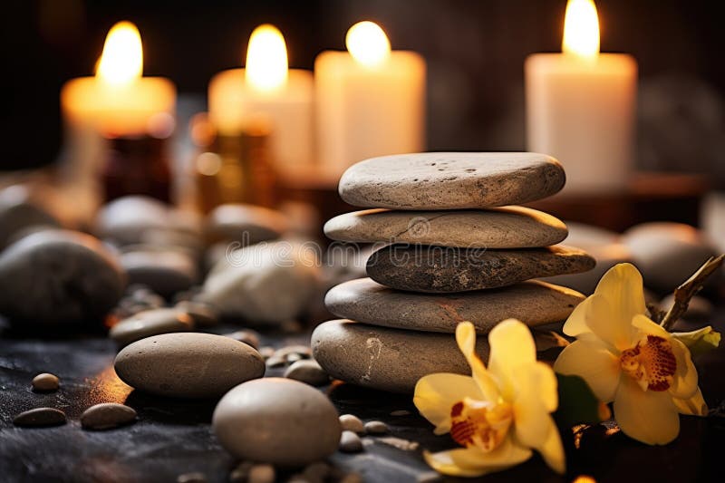 Massage Stones in a Spa Reception with Winter Decorations Stock Image ...