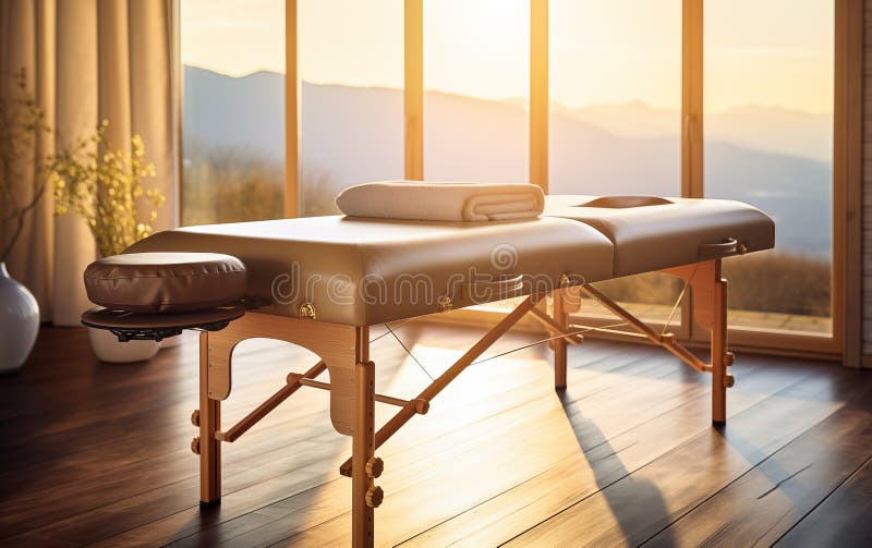 Massage Table Illuminated by the Morning Rays of the Sun. Stock ...