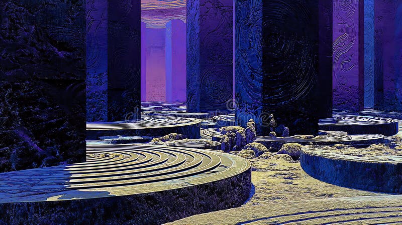 Massive Abstract Pillars Stand on a Patterned Ground, Featuring ...