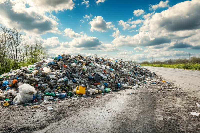 A Massive Accumulation of Garbage Obstructing the Road Under a Clear ...