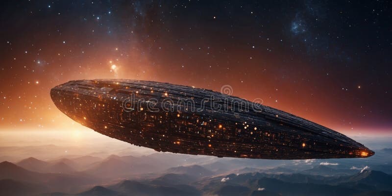 A Massive Alien Ship Drifting through Space, Covered in Glowing Symbols ...