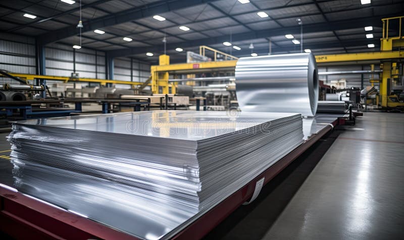 A Massive Aluminum Sheet Being Processed in an Industrial Factory Stock ...