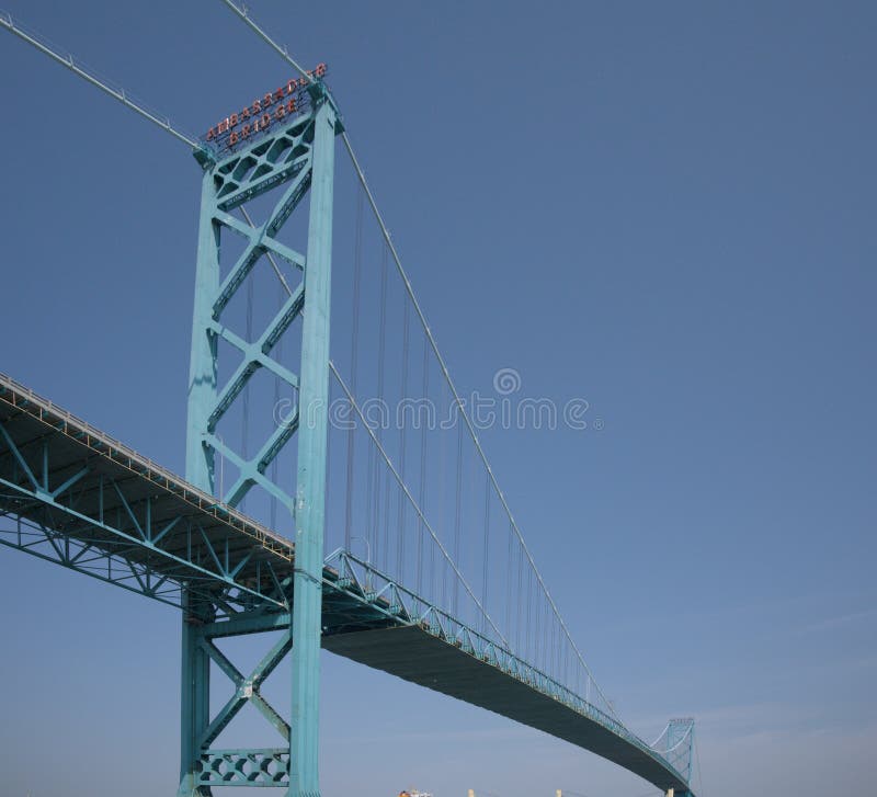 Massive Ambassador Bridge Dominates the Detroit River Landscape Stock ...