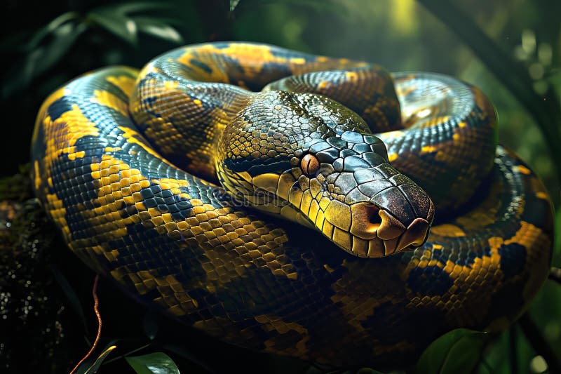 Massive Anaconda Snake Head. Generate Ai Stock Photo - Image of wild ...