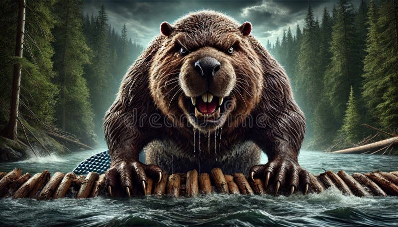 Massive Angry Beaver Portrait on a Dam in the Middle of a River with ...