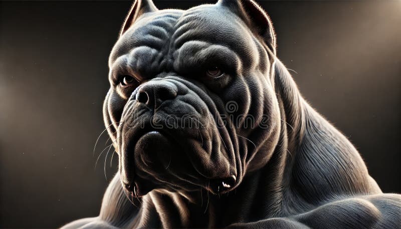 Massive Angry Pit Bull Portrait with Dramatic Lighting and Fierce ...