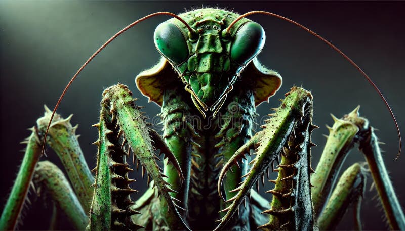 Massive Angry Praying Mantis Portrait with Dramatic Lighting and Fierce ...