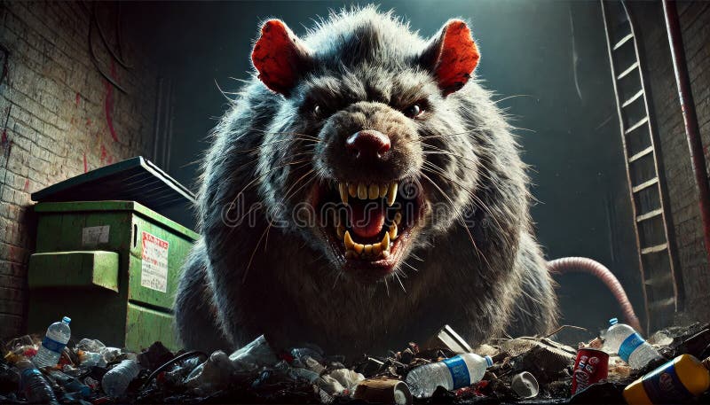 Massive Angry Rat Portrait in Front of a Trash-Filled Dumpster with ...
