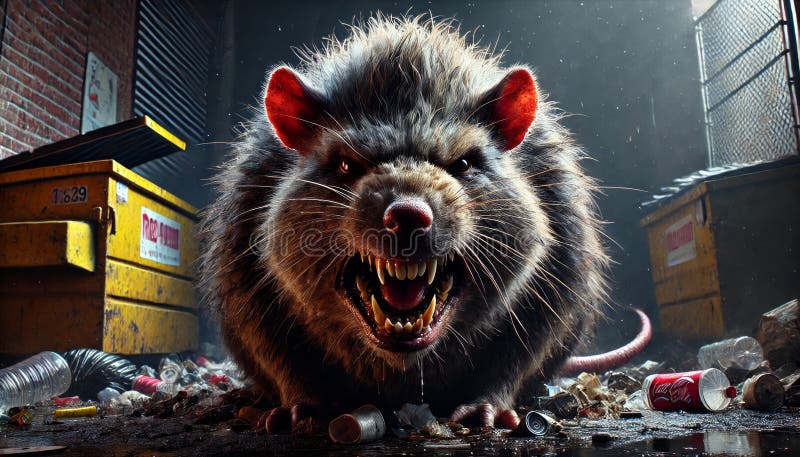 Massive Angry Rat Portrait in Front of a Trash-Filled Dumpster with ...
