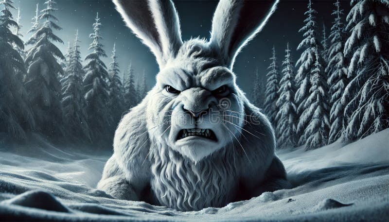 Massive Angry White Hare Sitting in a Snowdrift in a Winter Forest with ...
