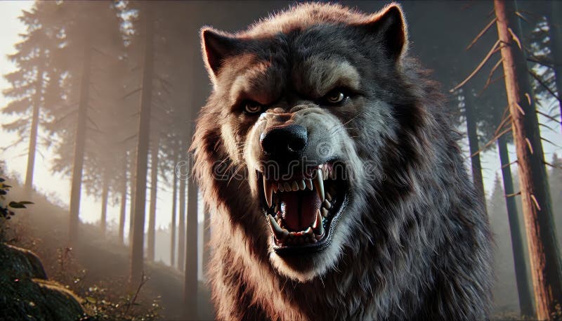 Massive Angry Wolf Portrait on a Forest Clearing with Dramatic Lighting ...