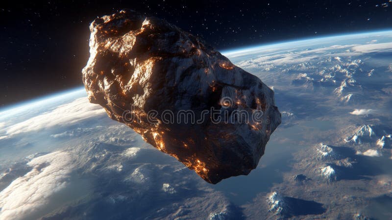 Massive Asteroid Approaching Earth from Outer Space Stock Illustration ...
