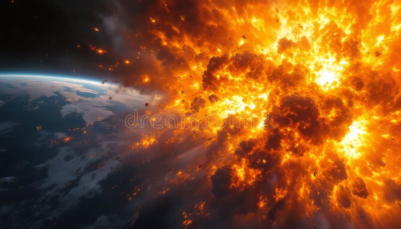 A Massive Asteroid Explodes upon Impact with Earth Stock Illustration ...