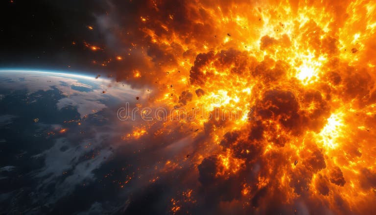 A Massive Asteroid Explodes upon Impact with Earth Stock Illustration ...