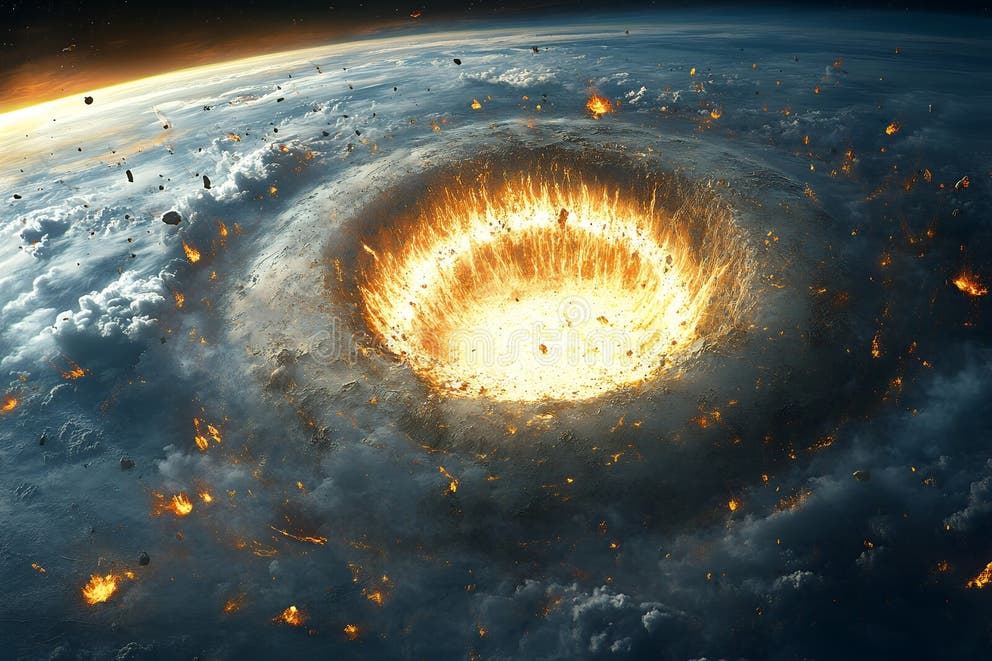 A Massive Asteroid Impact Creates a Fiery Crater on a Planet S Surface ...