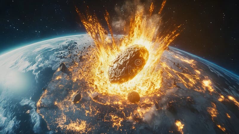 Massive Asteroid Impact on Earth with Fiery Explosion in Space Stock ...