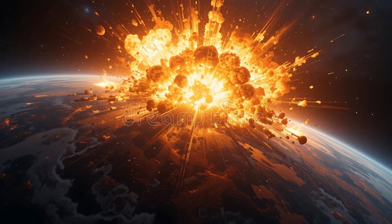 Massive Asteroid Impacting Earth, Fiery Explosion and Destruction Stock ...