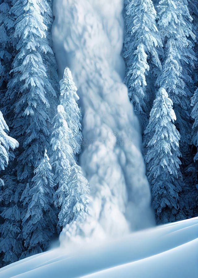 A Massive Avalanche Rolling Down the Mountain Rushing through and ...