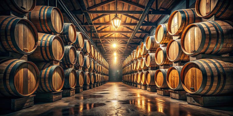 Massive Barrel Storage in a Dimly Lit Industrial Warehouse Optimizing ...