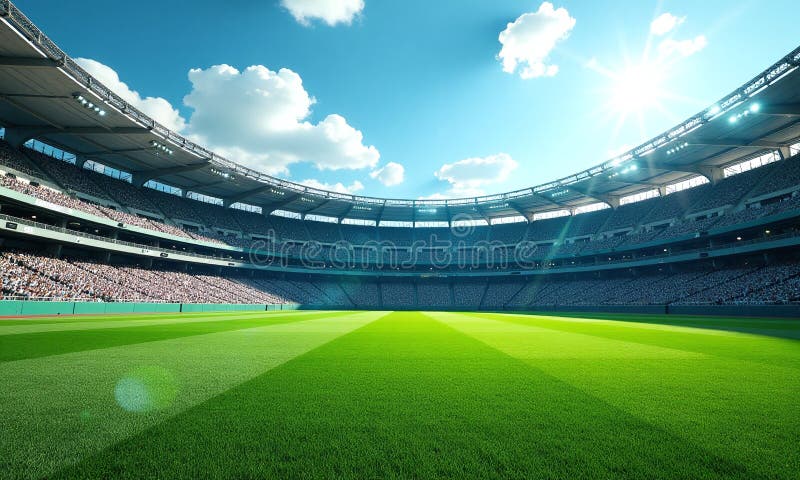 Massive Baseball Stadium Lush Green Grass Field Low Stock Illustration ...