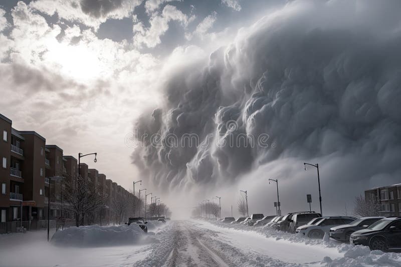 Massive Blizzard, with Clouds and Snow Visible in the Sky Stock ...