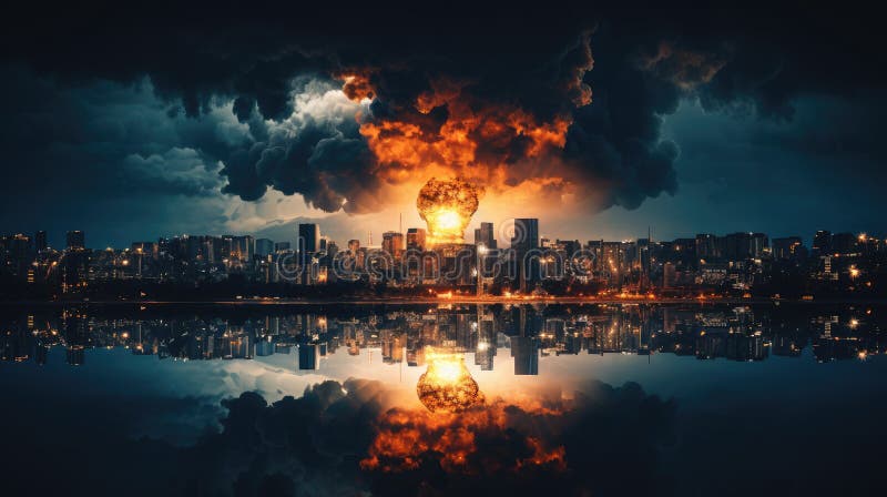 Nuclear Bomb Massive Explosion in City 3D Art Work Spectacular ...