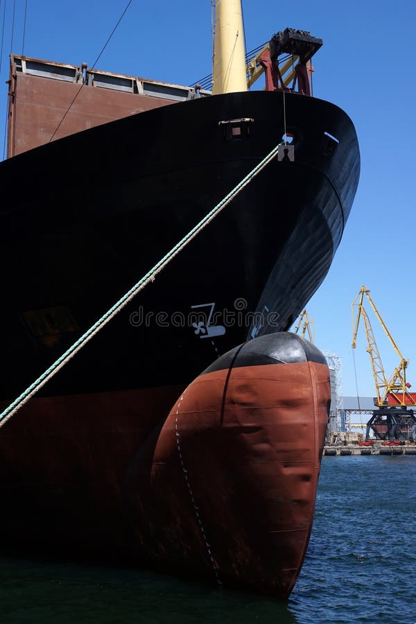The Massive Bow of a Large Ship, with the Radar Dome Above the Surface ...