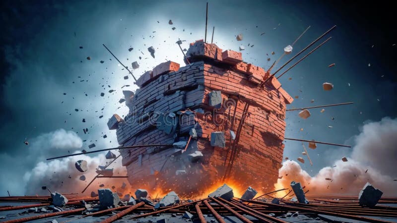 Massive Brick Explosion Scene with Flying Particles Stock Footage ...