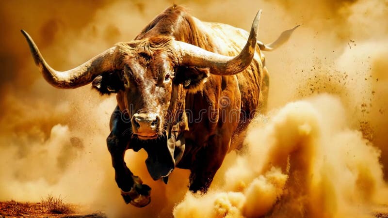 Massive Bull Charging through a Cloud of Dust Stock Video - Video of ...