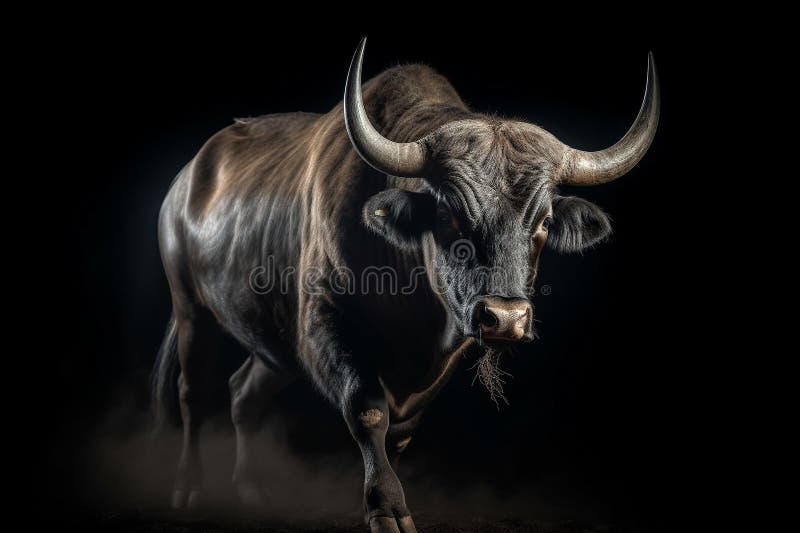 A Massive Bull Walking Angrily. Isolated on Black. Generative AI Stock ...