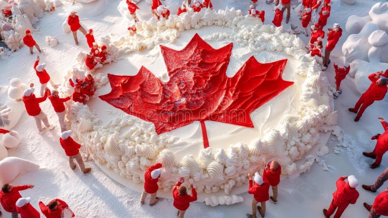 Massive Canada Day Cake Celebration with Whipped Cream and Red Maple ...