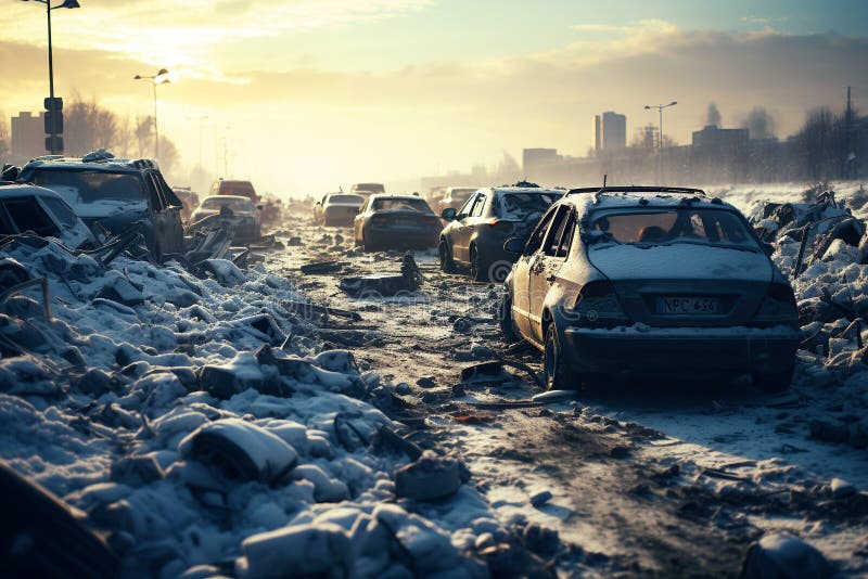 Massive Car Accident on Highway in Winter in Ice Stock Illustration ...