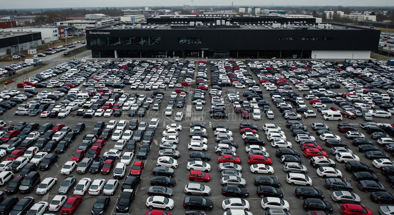 Massive Car Park Aerial View: Thousands of Vehicles at a Distribution ...