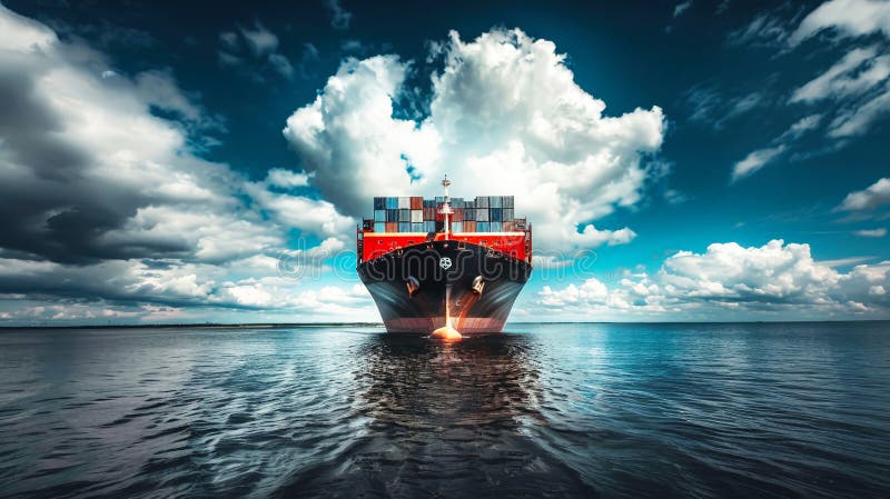 A Massive Cargo Ship Carrying Containers Floats on Top of the Water ...