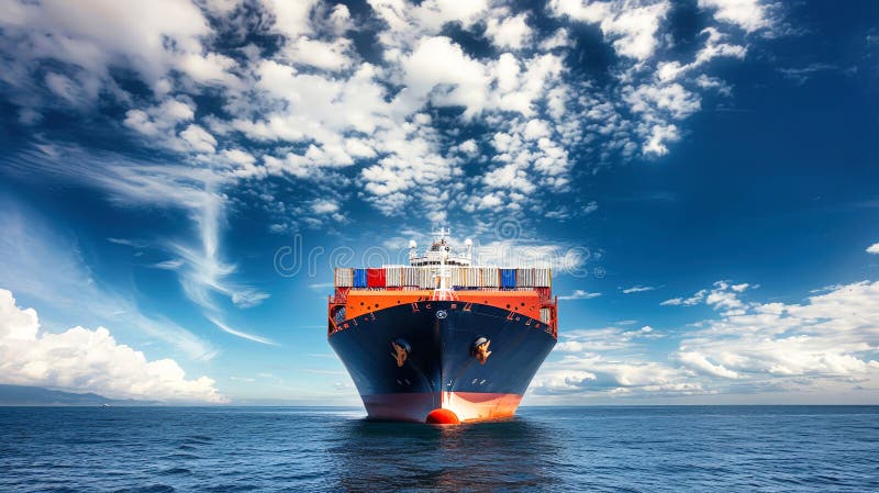 A Massive Cargo Ship Carrying Containers Floats on Top of the Water ...