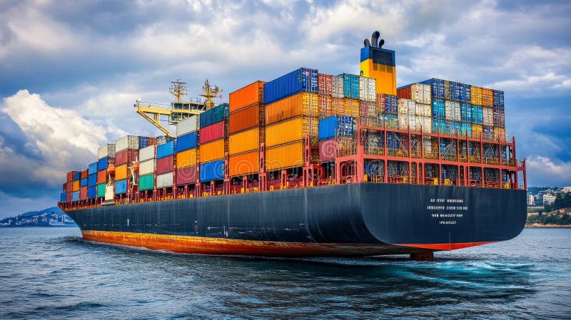 Massive Cargo Ship Carrying Diverse Colorful Containers at Sea Stock ...