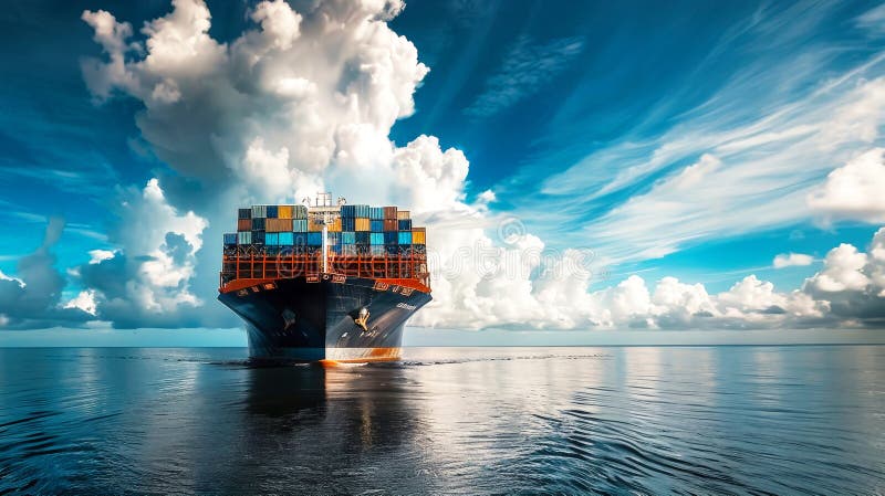 A Massive Cargo Ship Laden with Containers Navigates through the Vast ...