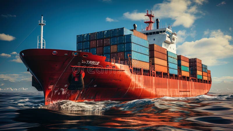 A Massive Cargo Ship Loaded with Containers, Floating Along the Calm ...