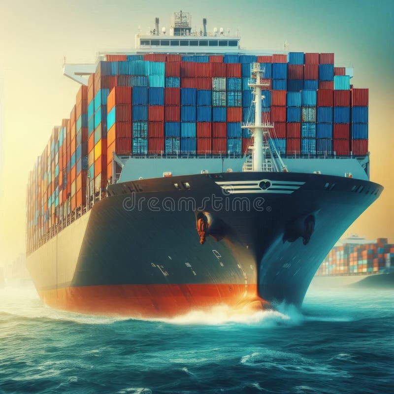 Massive Cargo Ship Loaded with Containers Moving through the Ocean ...