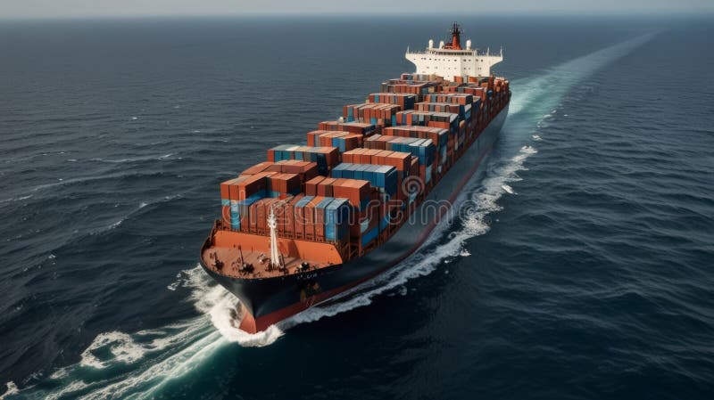 Massive Cargo Ship Loaded with Containers Moving through the Ocean ...