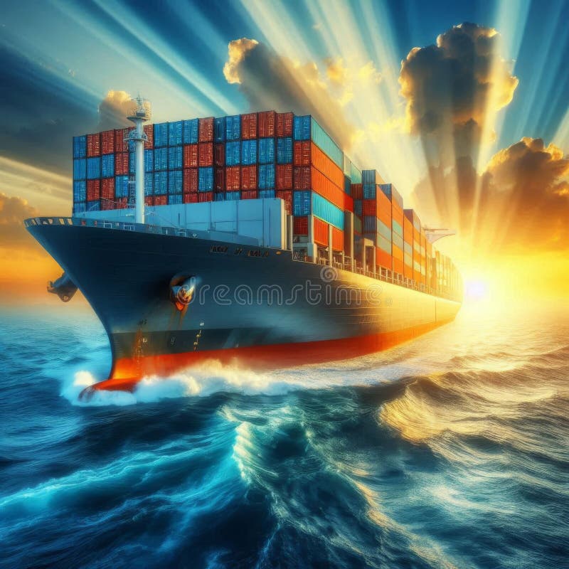 Massive Cargo Ship Surrounded by Containers at a Busy Port Stock ...