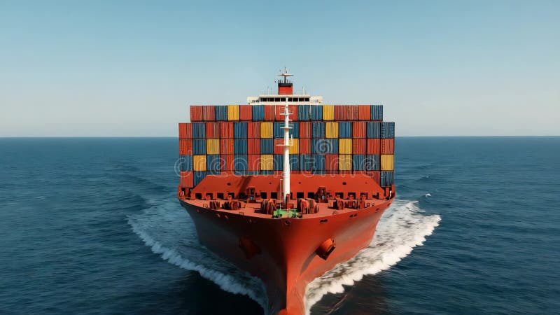 Massive Cargo Ship Navigating Clear Blue Seas with Vibrant Shipping ...