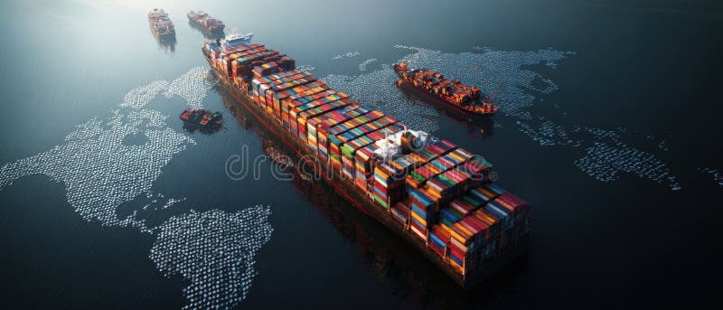 The Massive Cargo Ship Navigating through Shimmering Waters on a World ...