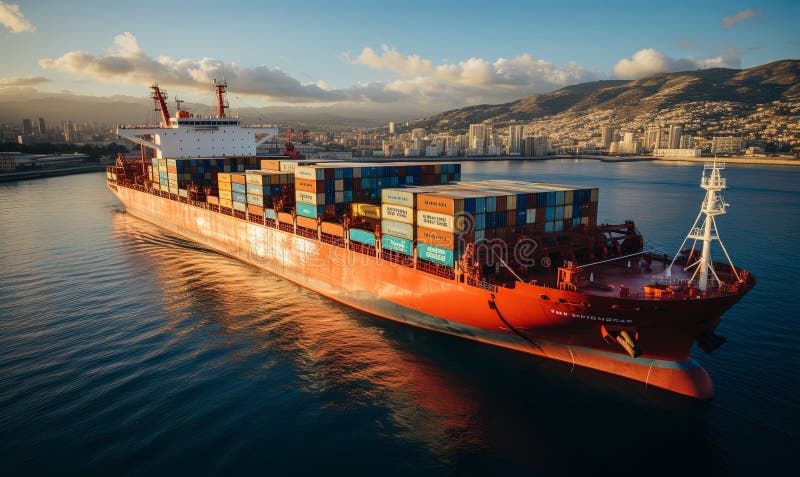 Large Cargo Ship Sailing in Open Waters Stock Image - Image of bulk ...