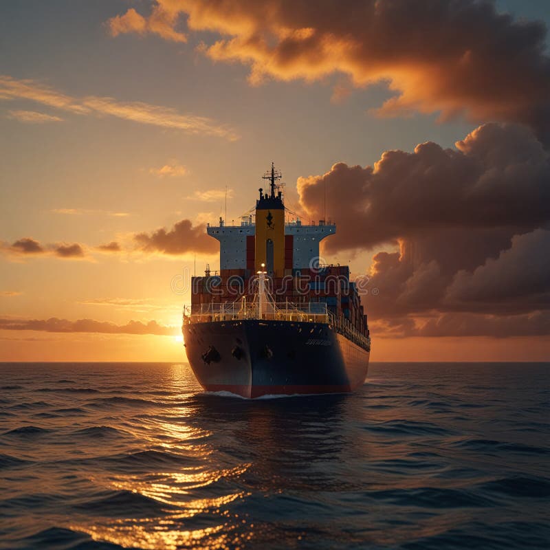 A Massive Cargo Ship Sailing in the Ocean at Sunset. 01. Stock ...