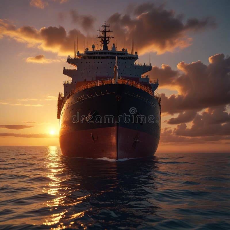A Massive Cargo Ship Sailing in the Ocean at Sunset. 02. Stock ...