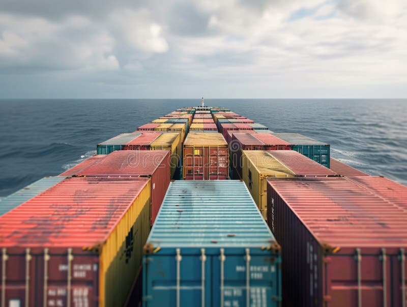 Massive Cargo Ship Surrounded by Vast Ocean. Generative AI. Stock Photo ...