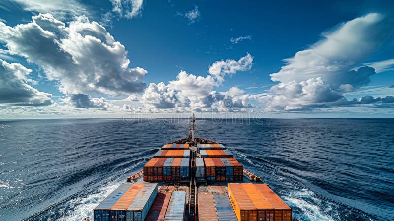 A Massive Cargo Ship Transporting Containers Sails through the Vast ...